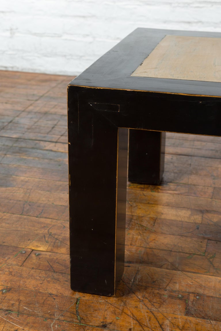 Vintage Chinese Square Coffee Table with Antique Palace Courtyard Stone ...