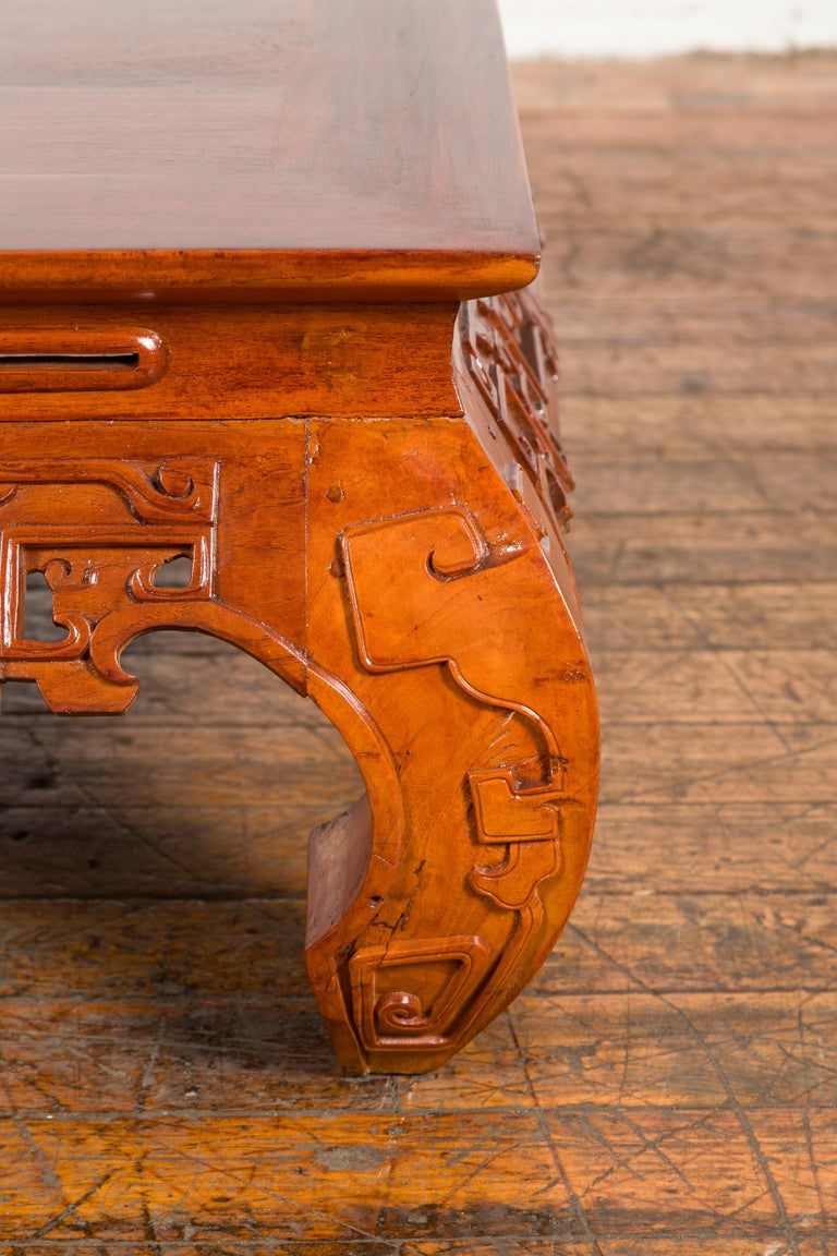 Vintage Chinese Style Low Kang Coffee Table with Carved Scrolls and ...
