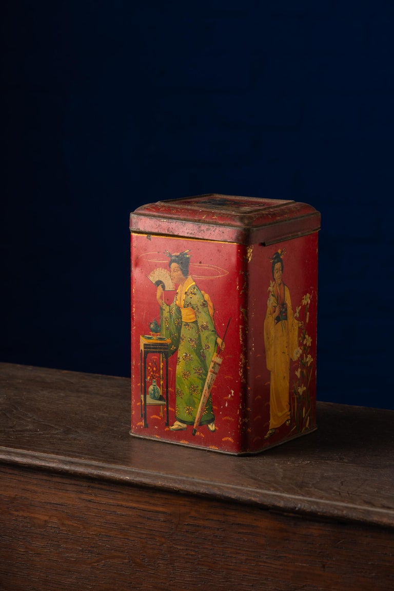 Vintage Chinese Tea Tin Box For Sale at 1stDibs