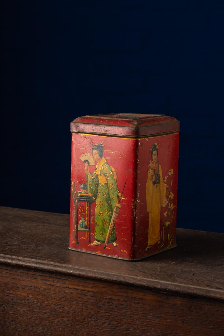 Vintage Chinese Tea Tin Box For Sale at 1stDibs