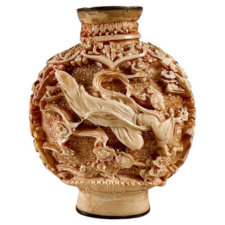 Vintage Chinese Vessel Top Stopper Cap with Intricate Carving For Sale ...