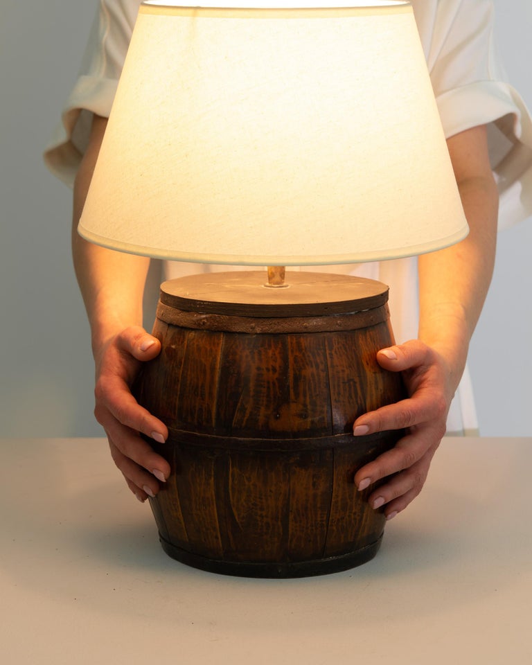 Vintage Chinese Wooden Barrel Table Lamp at 1stDibs