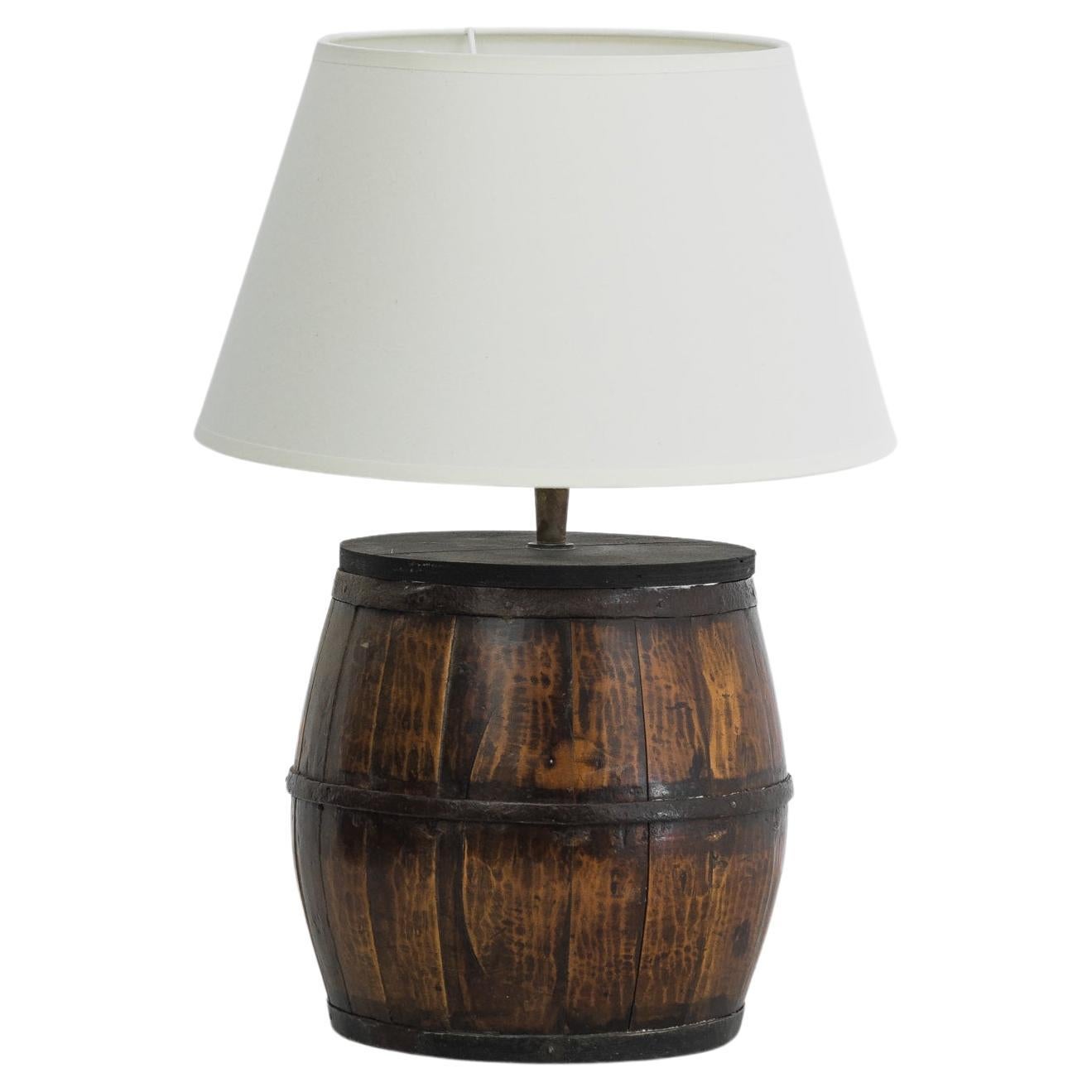 Vintage Chinese Wooden Barrel Table Lamp at 1stDibs