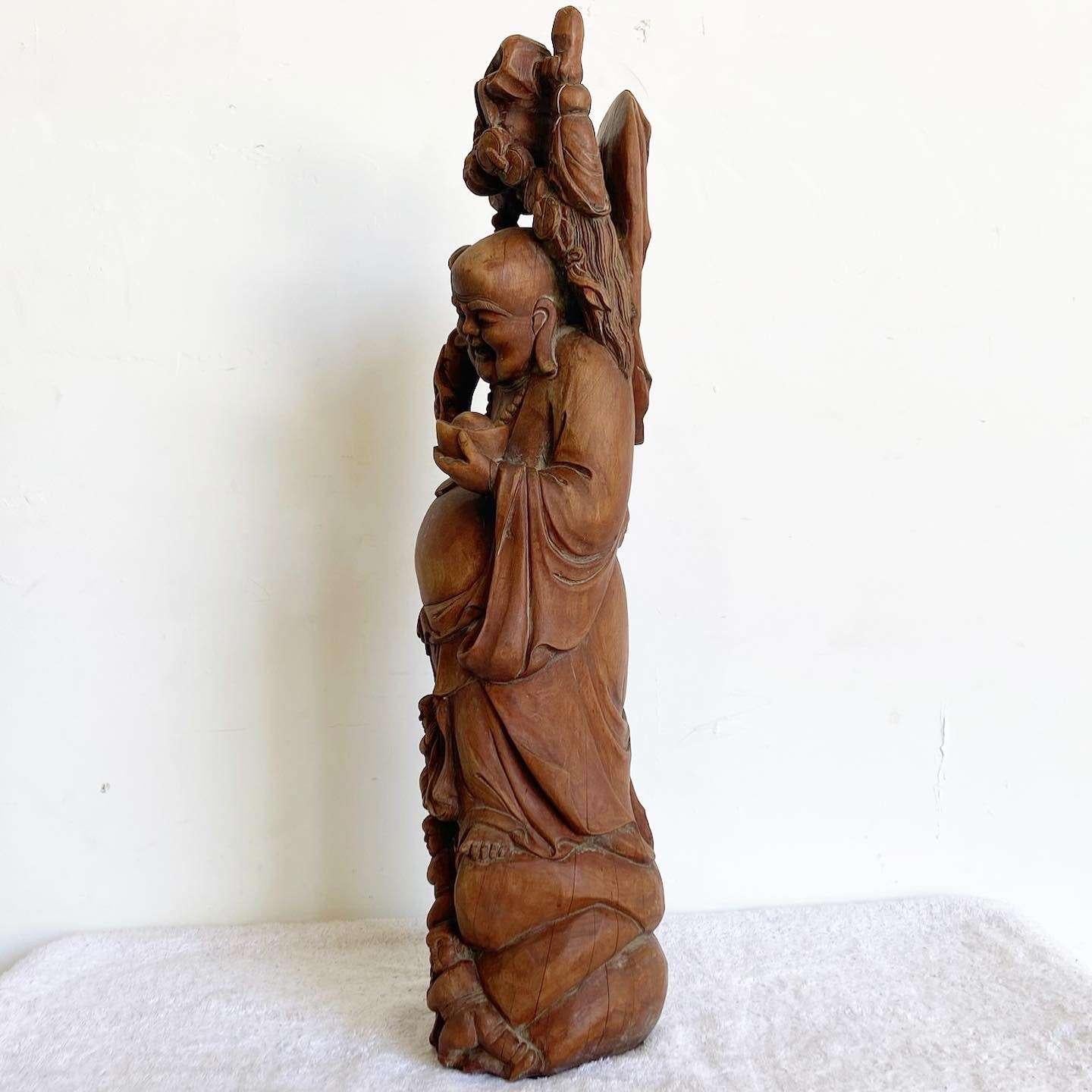 Vintage Chinese Wooden Buddha Sculpture For Sale at 1stDibs