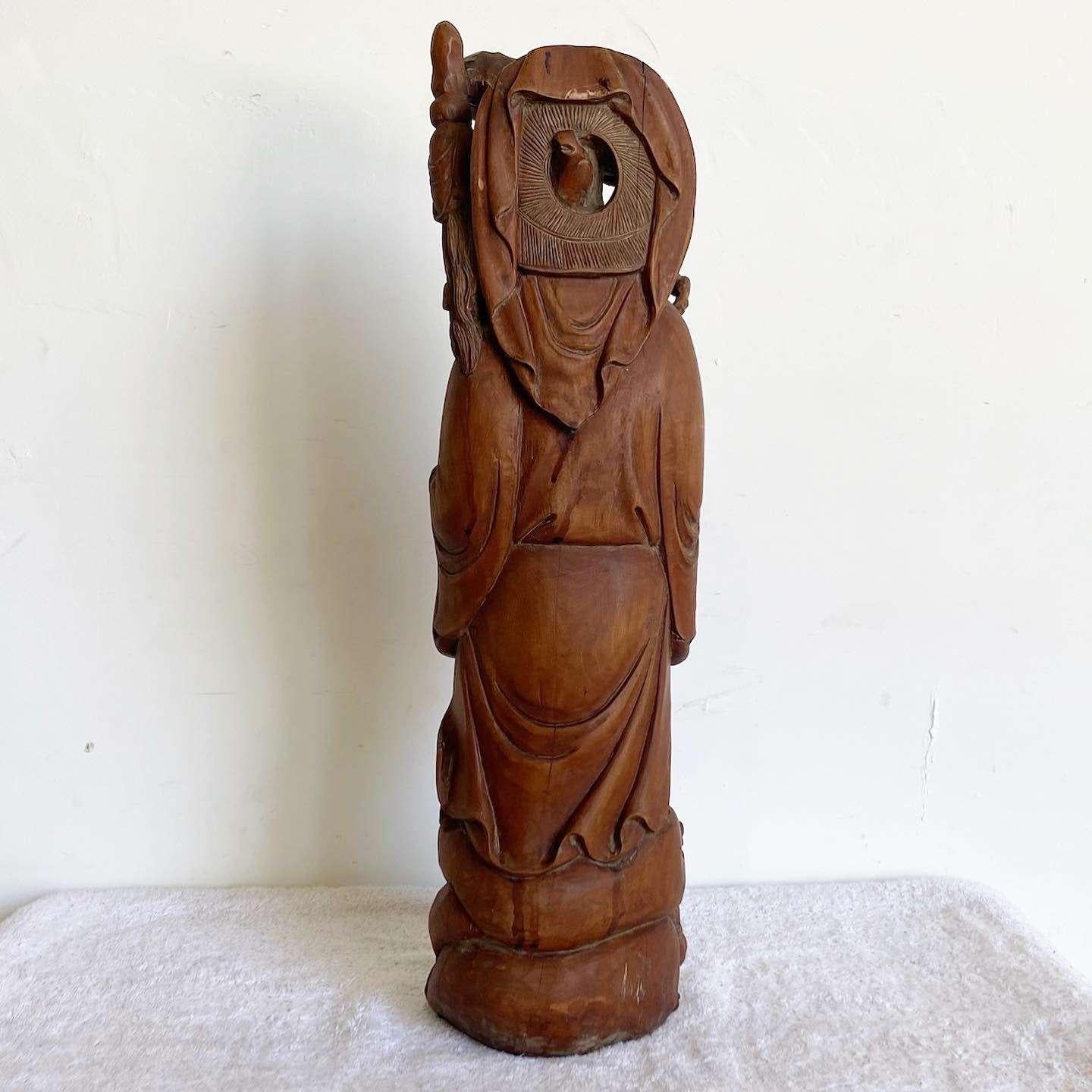 Vintage Chinese Wooden Buddha Sculpture For Sale at 1stDibs