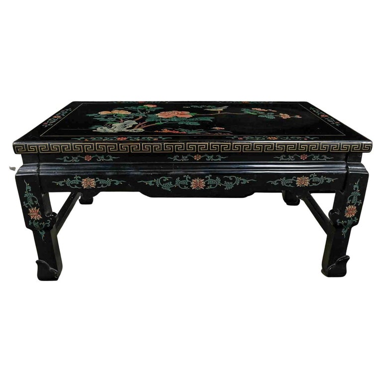 Vintage Chinoiserie Asian Folding Coffee Table Black Lacquered Carved ...