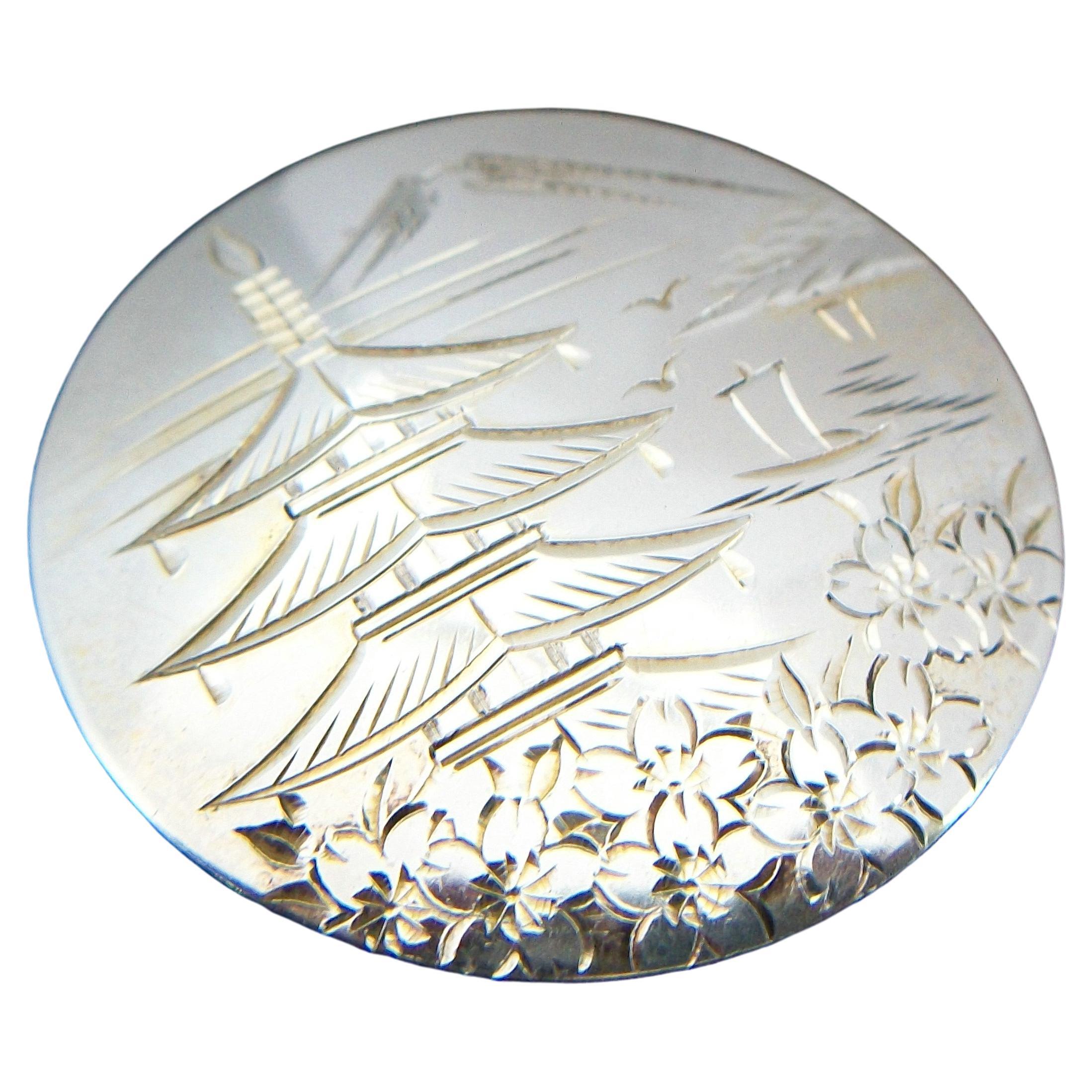 Vintage Chinoiserie Engraved 950 Silver Brooch - United States - Circa ...