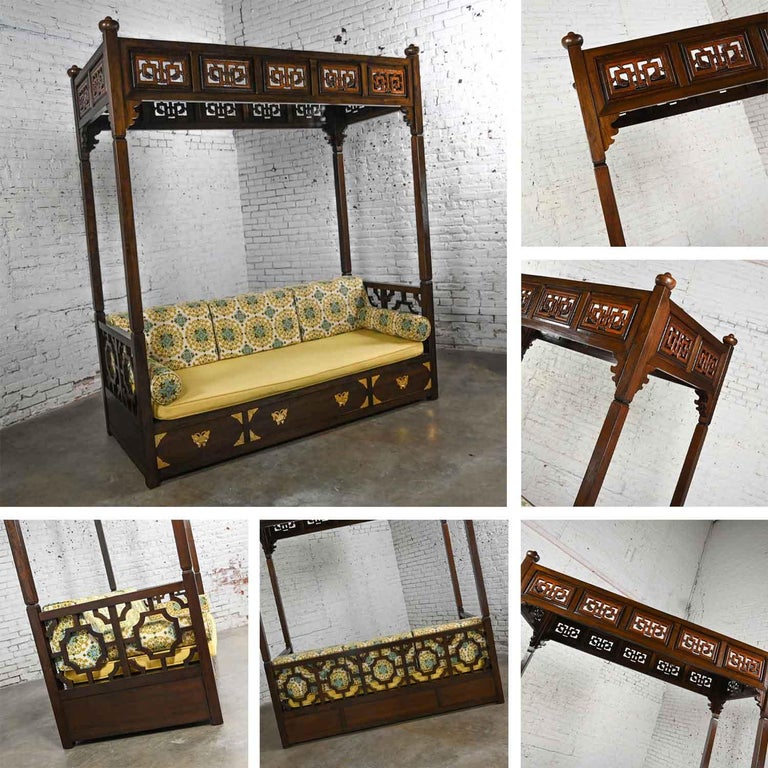 Vintage Chinoiserie Hand Carved Canopy Daybed Style of Chinese Wedding ...