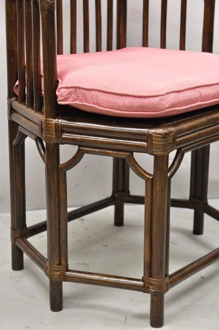 Vintage Chinoiserie Hollywood Regency Bamboo Rattan Hexagonal Side Arm ...