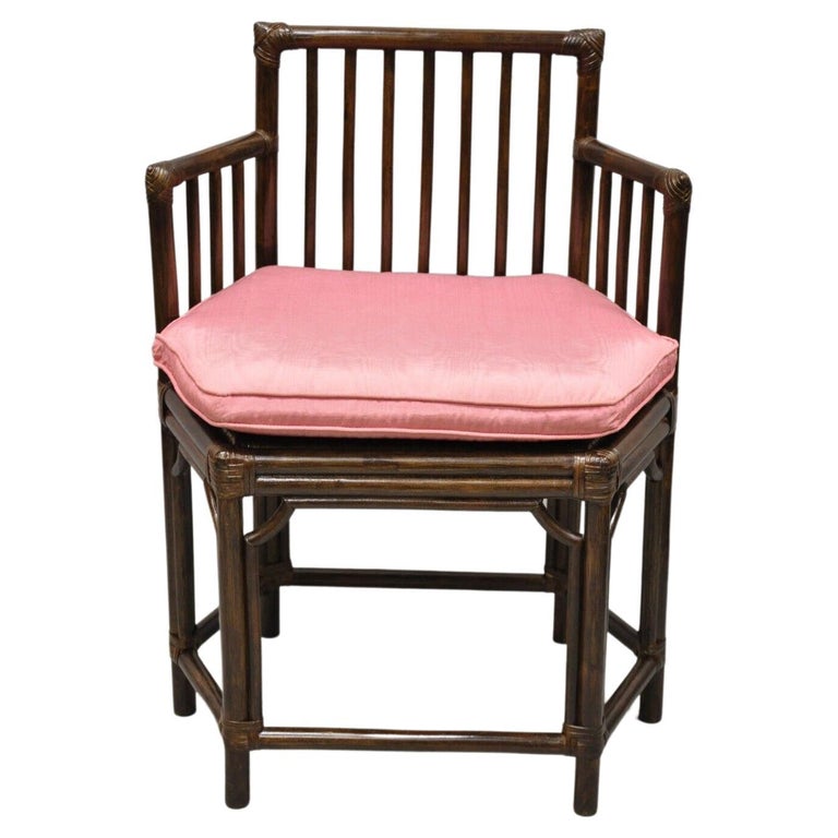 Vintage Chinoiserie Hollywood Regency Bamboo Rattan Hexagonal Side Arm ...