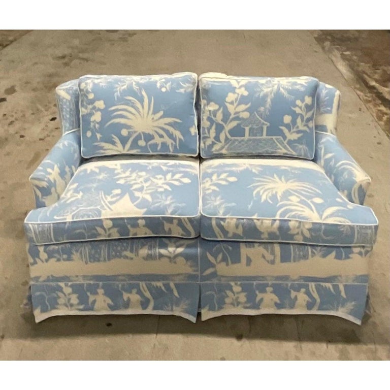 Vintage Chinoiserie Loveseat With Custom Lavender Quadrille “China Seas ...
