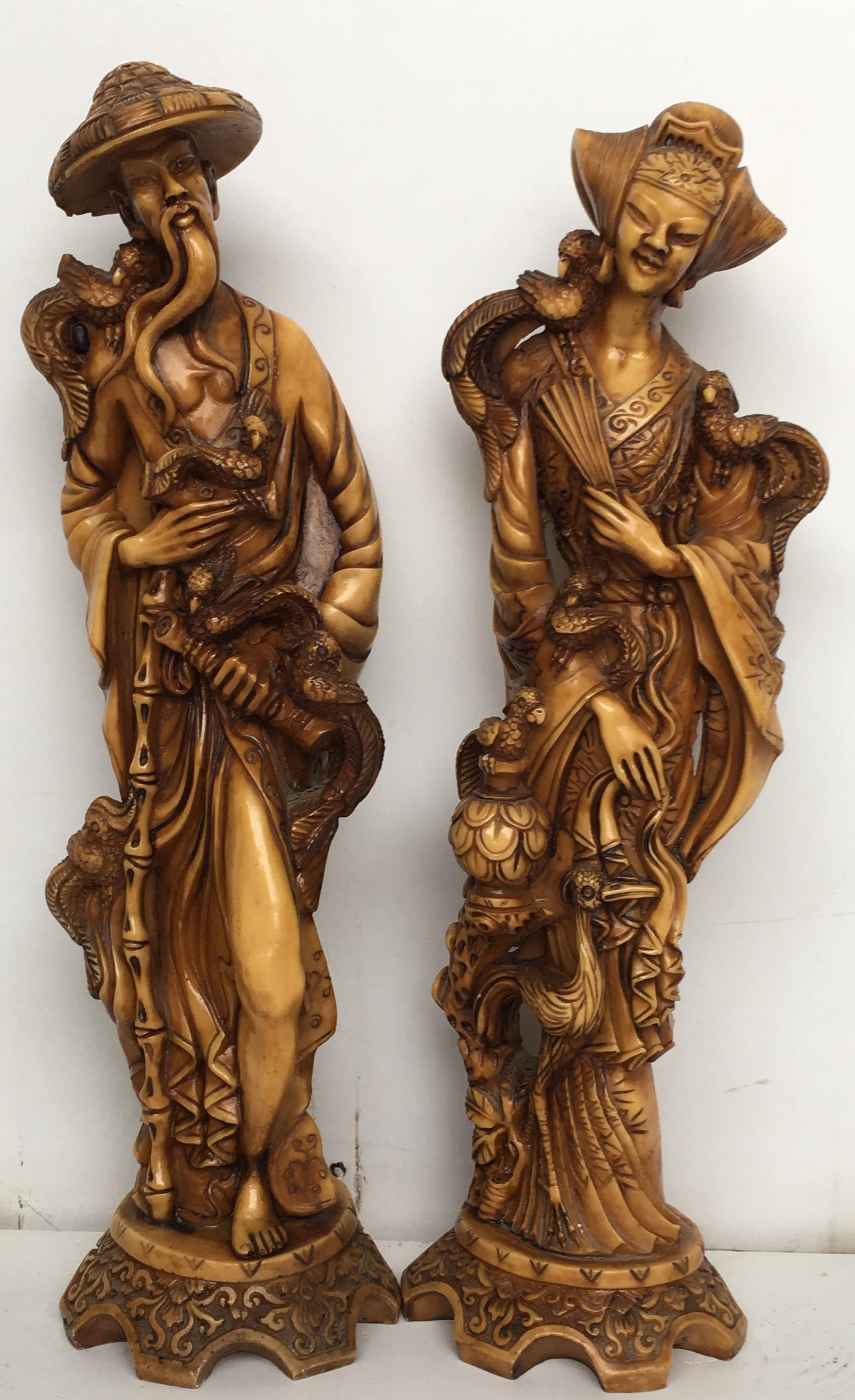 Vintage Chinoiserie Male and Female Statuary of Good Luck at 1stDibs ...