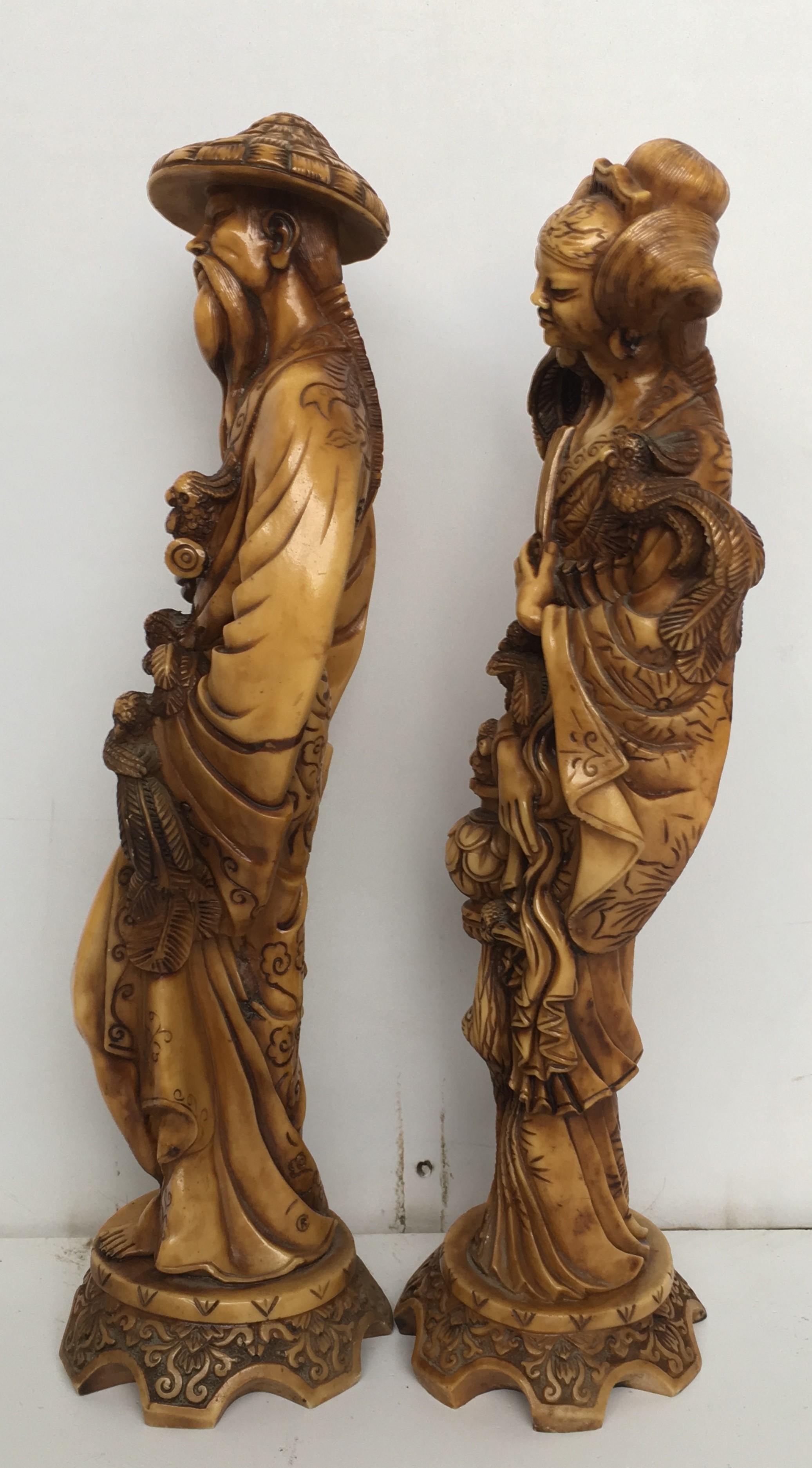 Vintage Chinoiserie Male and Female Statuary of Good Luck at 1stDibs ...