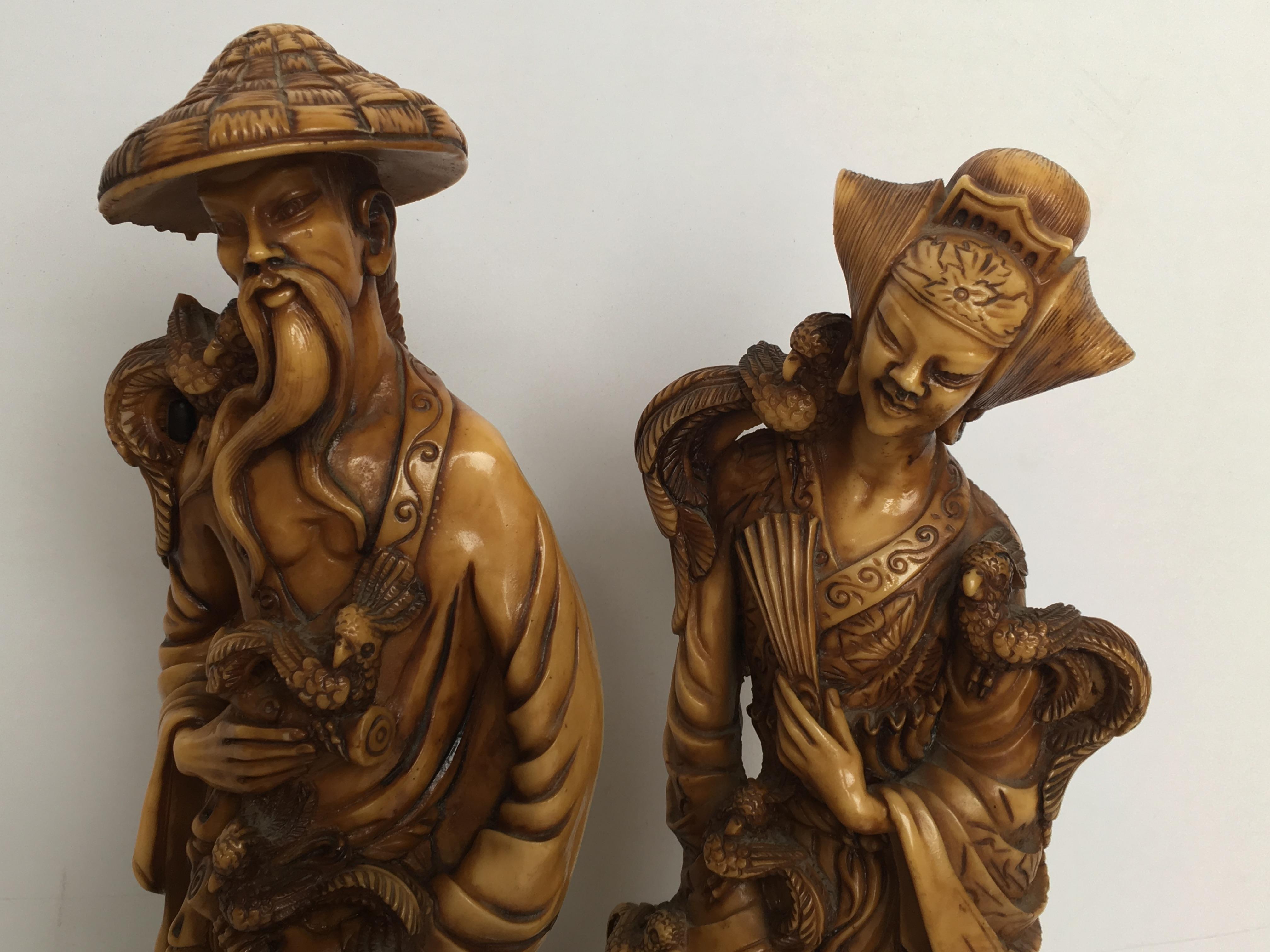 Vintage Chinoiserie Male and Female Statuary of Good Luck at 1stDibs ...