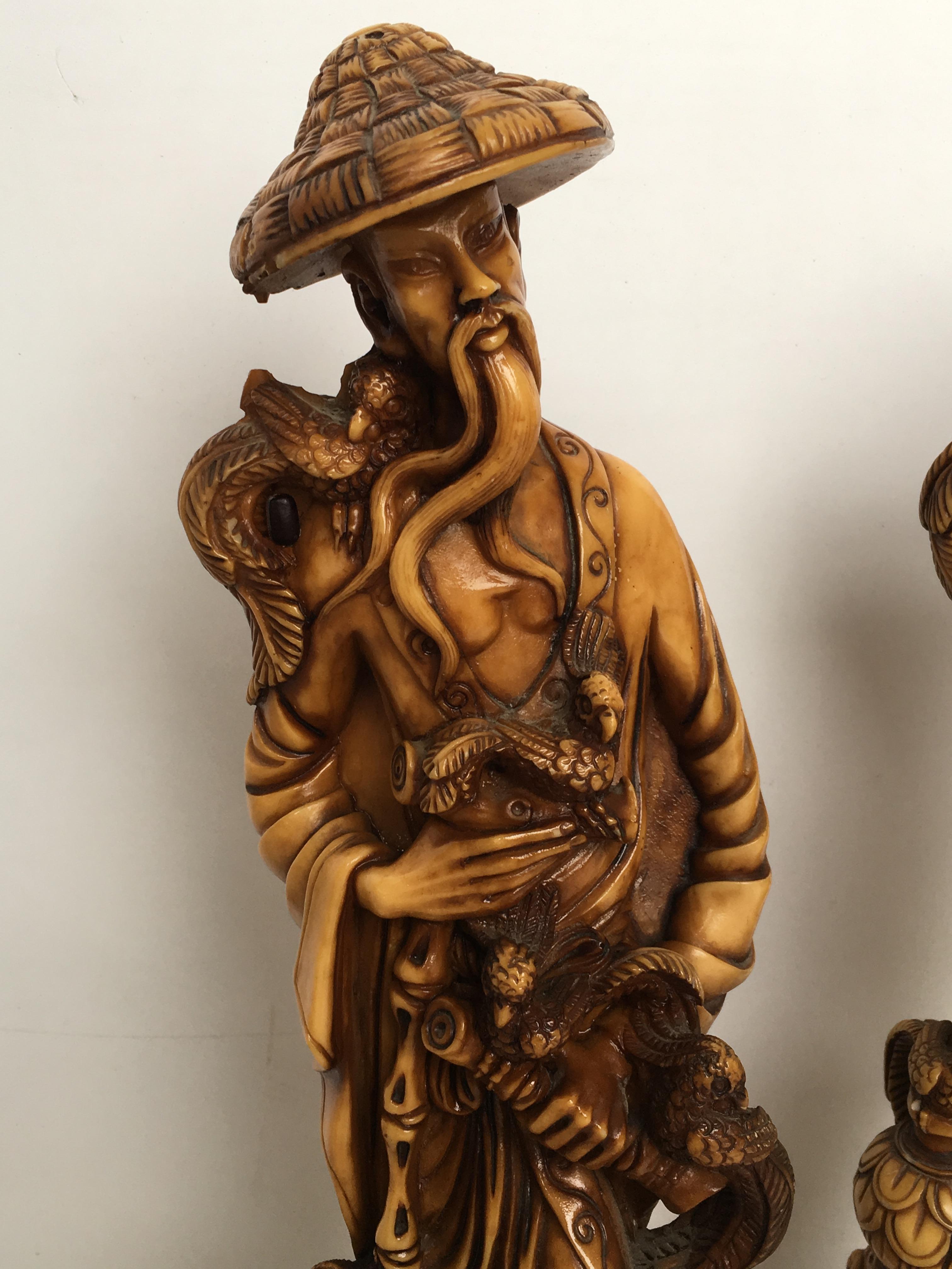 Vintage Chinoiserie Male and Female Statuary of Good Luck at 1stDibs ...