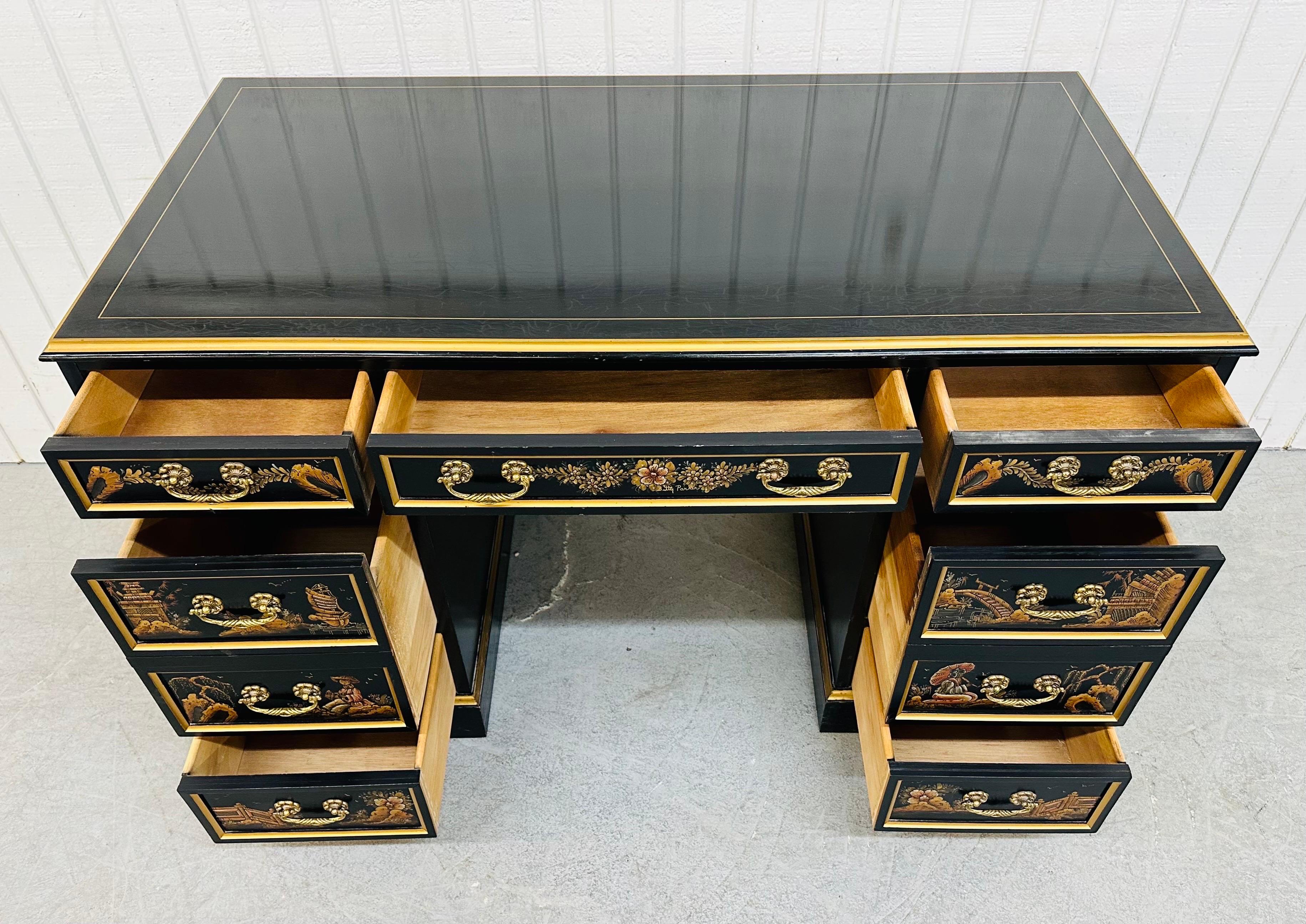 Vintage Chinoiserie Style Ebonized Writing Desk For Sale at 1stDibs