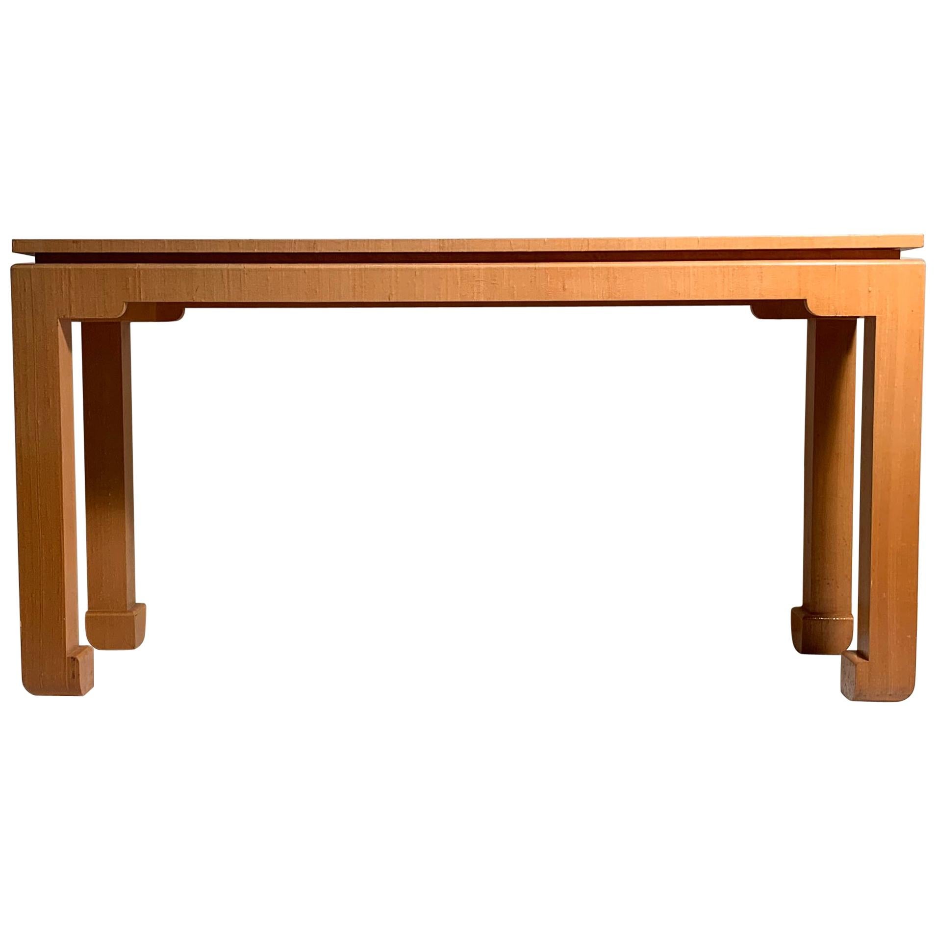 Vintage Chinoiserie Wrapped Silk Linen Console Sofa Table For Sale at ...