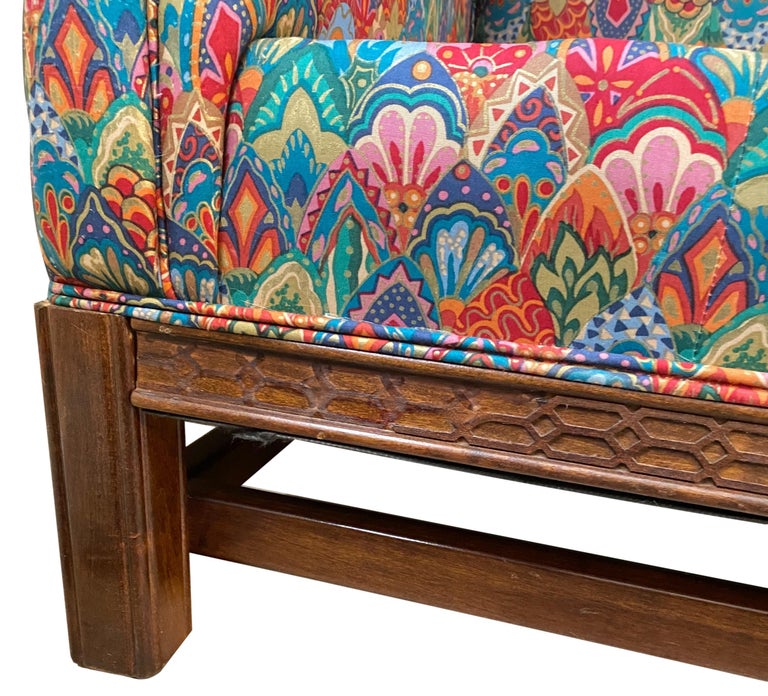 Vintage Chippendale Chintz Upholstered Camelback Sofa at 1stDibs