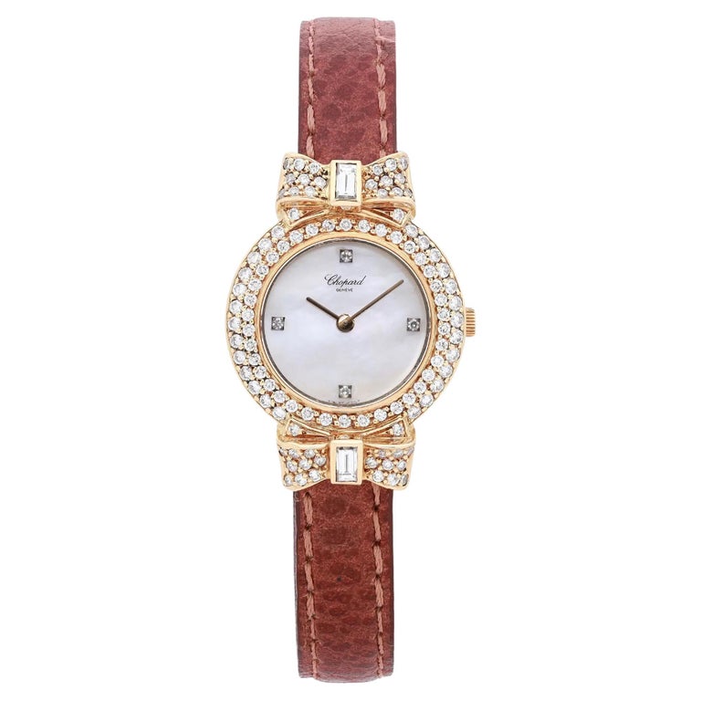 Vintage Chopard 18k Yellow Gold Diamond MOP Dial Quartz Ladies Watch ...