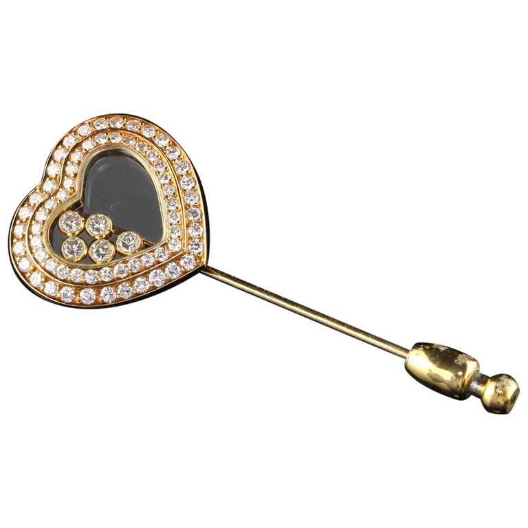Vintage Chopard 18 Karat Yellow Gold Happy Diamonds Heart Stick Pin For ...