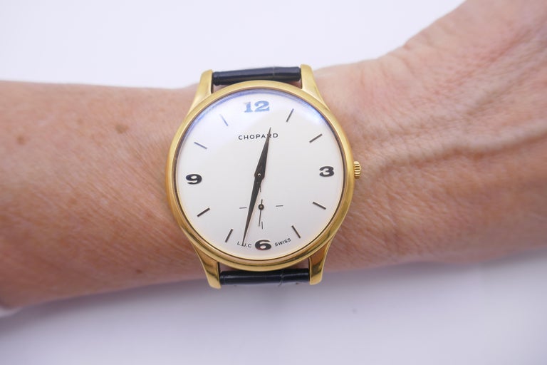 Vintage Chopard 18k Yellow Gold Wristwatch L.U.C Leather Strap Estate ...