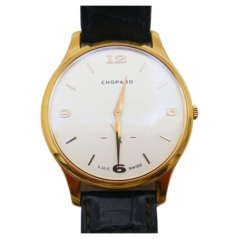 Vintage Chopard 18k Yellow Gold Wristwatch L.U.C Leather Strap Estate ...