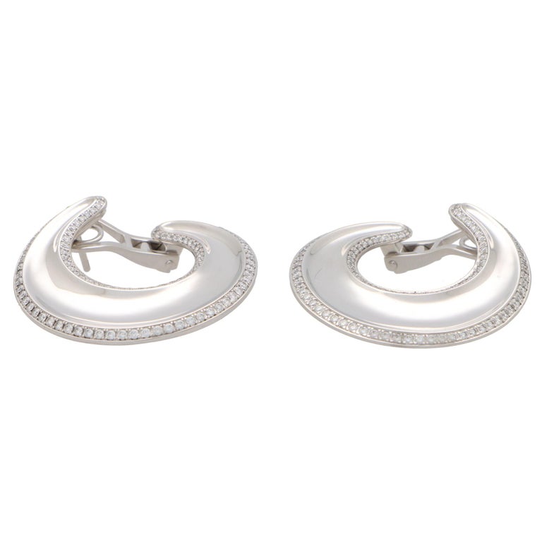 Vintage Chopard Diamond Chunky Hoop Earrings Set in 18k White Gold For ...