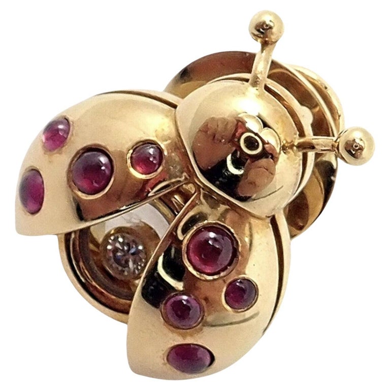 Vintage Chopard Happy Lady Bug Ruby Diamond Yellow Gold Brooch Pin Tie ...