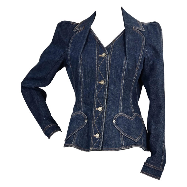 Vintage CHRISTIAN DIOR BOUTIQUE Embroidered Heart Pocket Denim Jacket ...