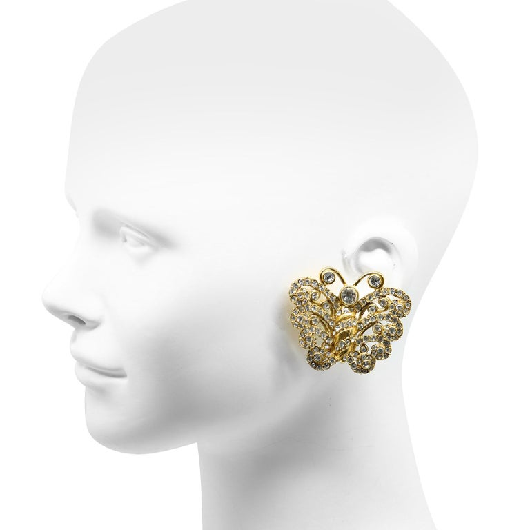 Vintage Christian Dior Boutique Gold Tone Butterfly Earrings with ...
