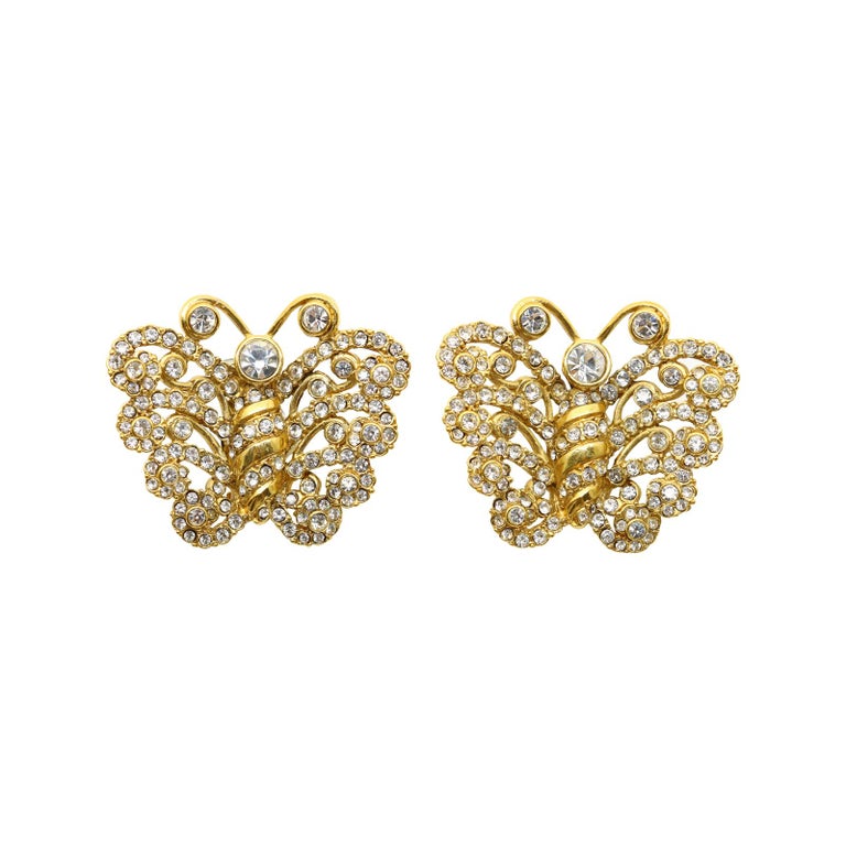 Vintage Christian Dior Boutique Gold Diamante Butterfly Earrings Circa ...