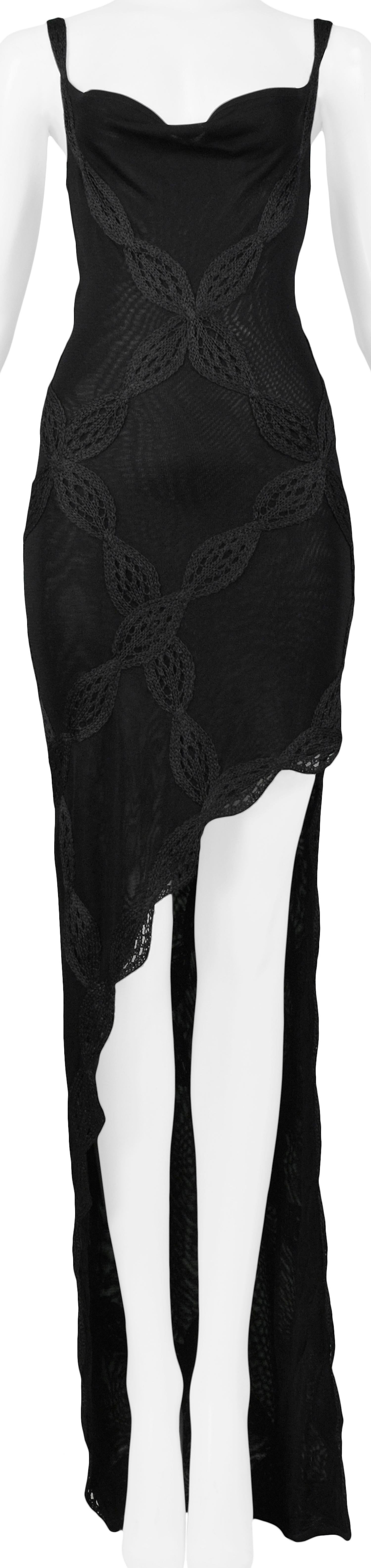 Vintage Christian Dior By John Galliano Black Lace Asymmetrical Gown At