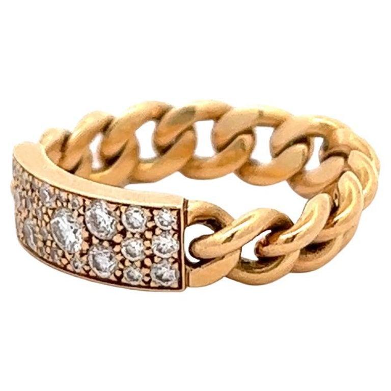 Vintage Christian Dior Diamond 18 Karat Yellow Gold Cable Chain Ring ...