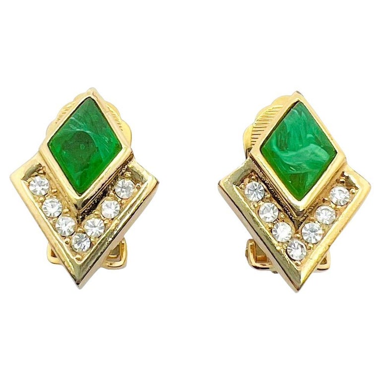 Vintage Christian Dior Emerald Deco Earrings 1980s For Sale at 1stDibs