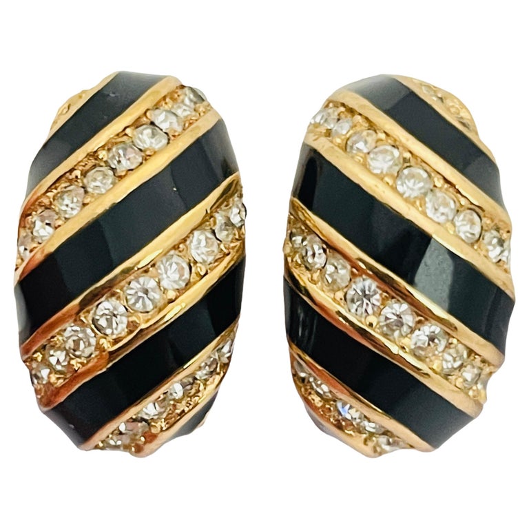 Vintage CHRISTIAN DIOR gold enamel crystal designer runway clip on ...