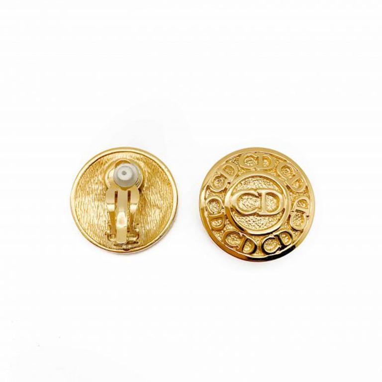 Vintage Christian Dior Gold Logo Button Earrings 1990s For Sale at ...