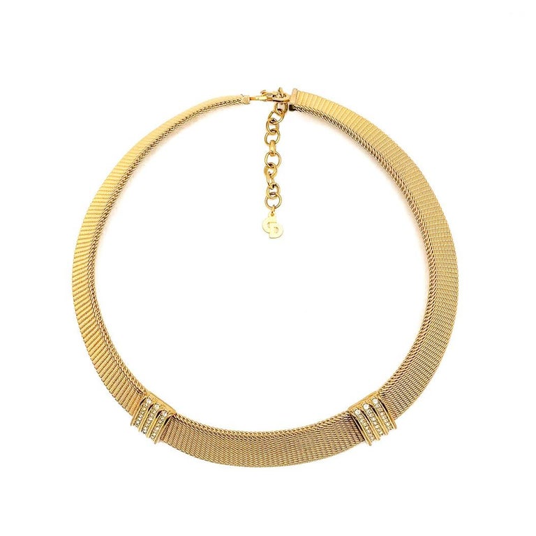 Vintage Christian Dior Gold Mesh Collar with Crystal Panels 1980s For ...