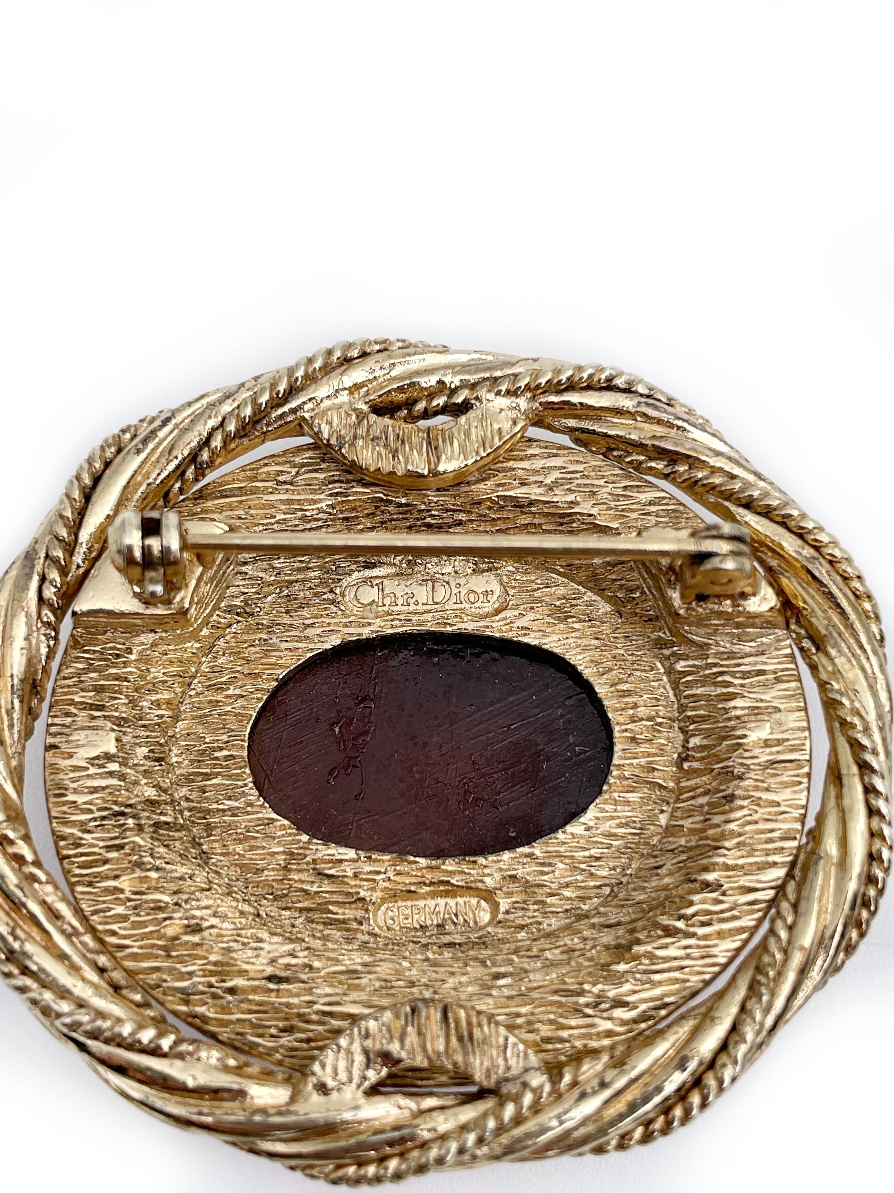 1980s Vintage Christian Dior Gold Tone Rhinestone Brown Horizontal Oval ...