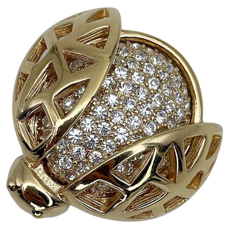 Vintage Christian Dior Gold Tone Ladybug Rhinestone Pin Brooch at 1stDibs