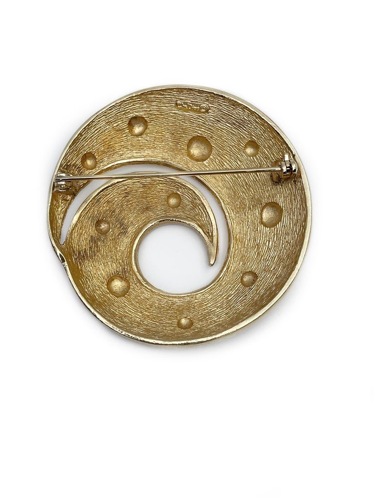 Vintage Christian Dior Gold Tone Round Spiral Pin Brooch at 1stDibs