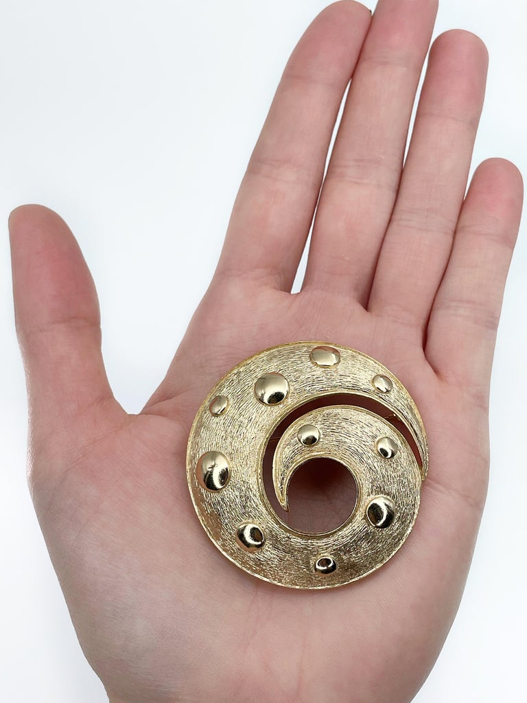 Vintage Christian Dior Gold Tone Round Spiral Pin Brooch at 1stDibs