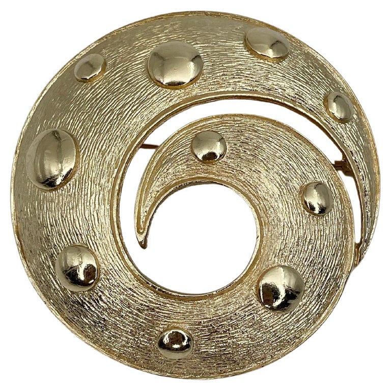 Vintage Christian Dior Gold Tone Round Spiral Pin Brooch at 1stDibs