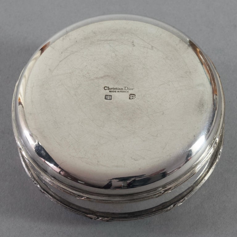 Vintage CHRISTIAN DIOR Iconic French Ribbon Round Silver Box For Sale ...