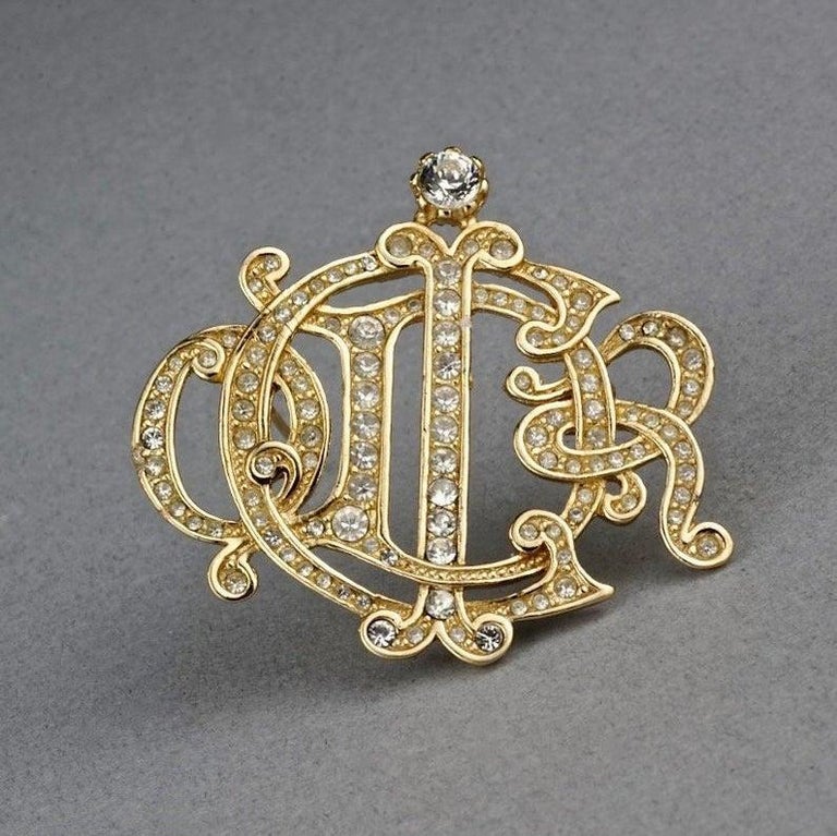 Vintage CHRISTIAN DIOR Insigna Monogram Logo Rhinestone Brooch at ...