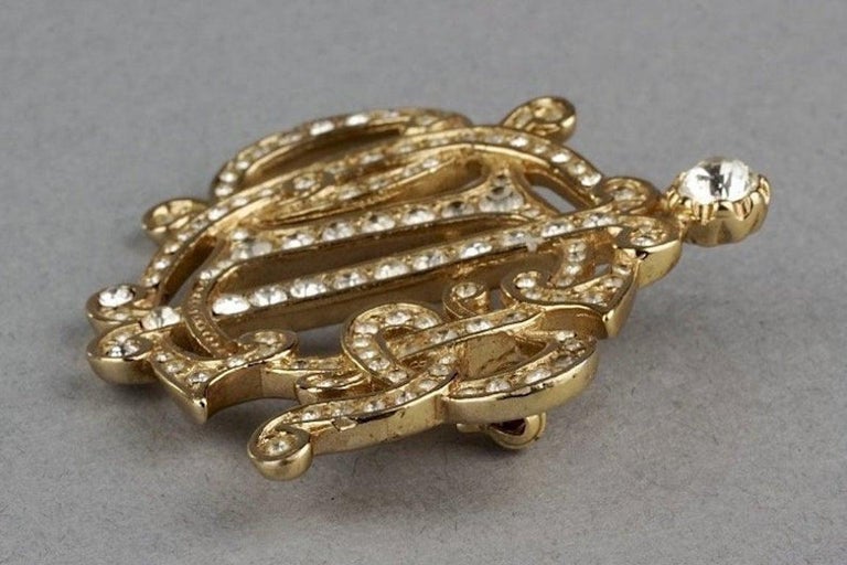 Vintage CHRISTIAN DIOR Insigna Monogram Logo Rhinestone Brooch at ...