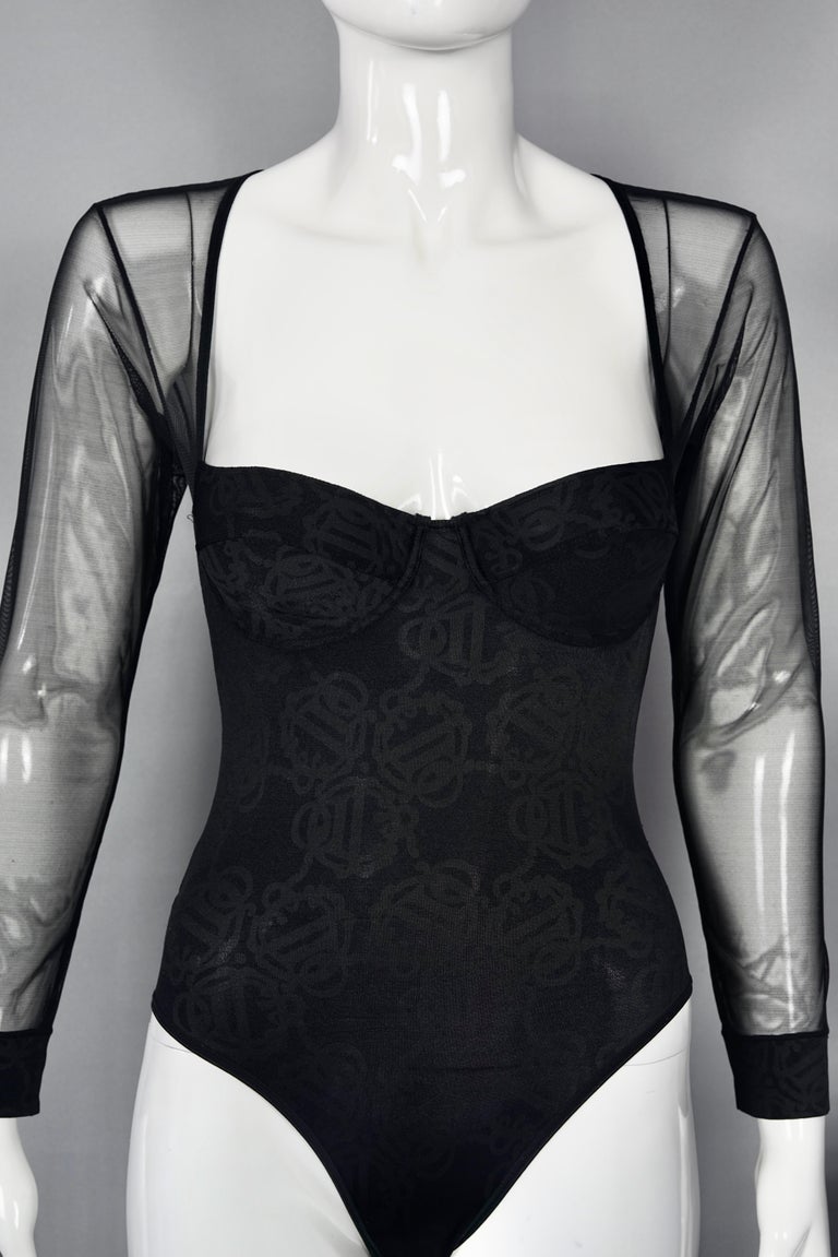 Vintage CHRISTIAN DIOR Insignia Logo Monogram Black Bodysuit For Sale ...