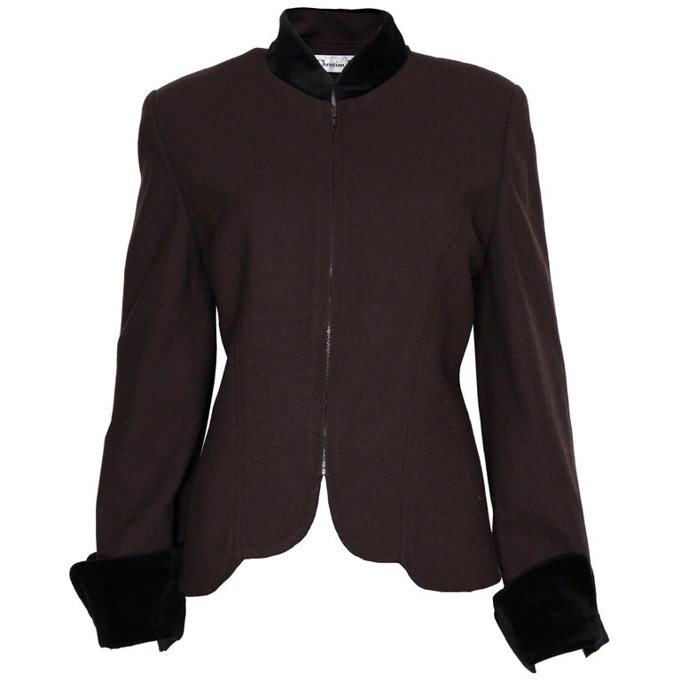 Vintage Christian Dior Jacket with velvet Trim For Sale at 1stDibs