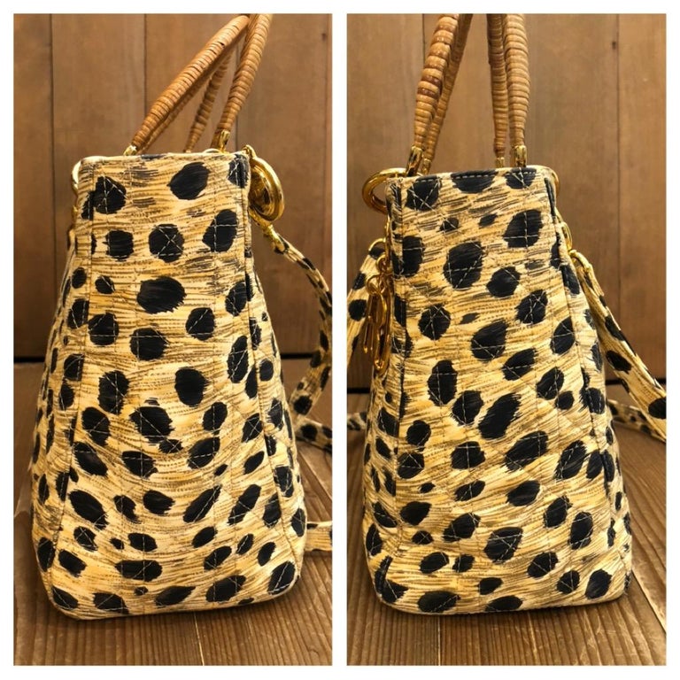 Vintage CHRISTIAN DIOR Leopard Small Lady Dior 2-Way Handbag Rattan ...