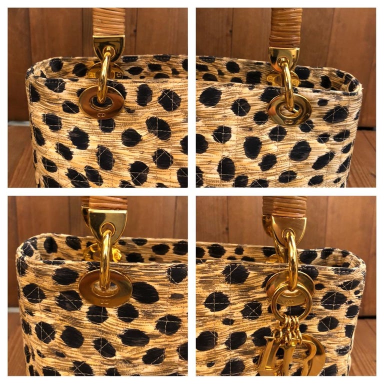Vintage CHRISTIAN DIOR Leopard Small Lady Dior 2-Way Handbag Rattan ...