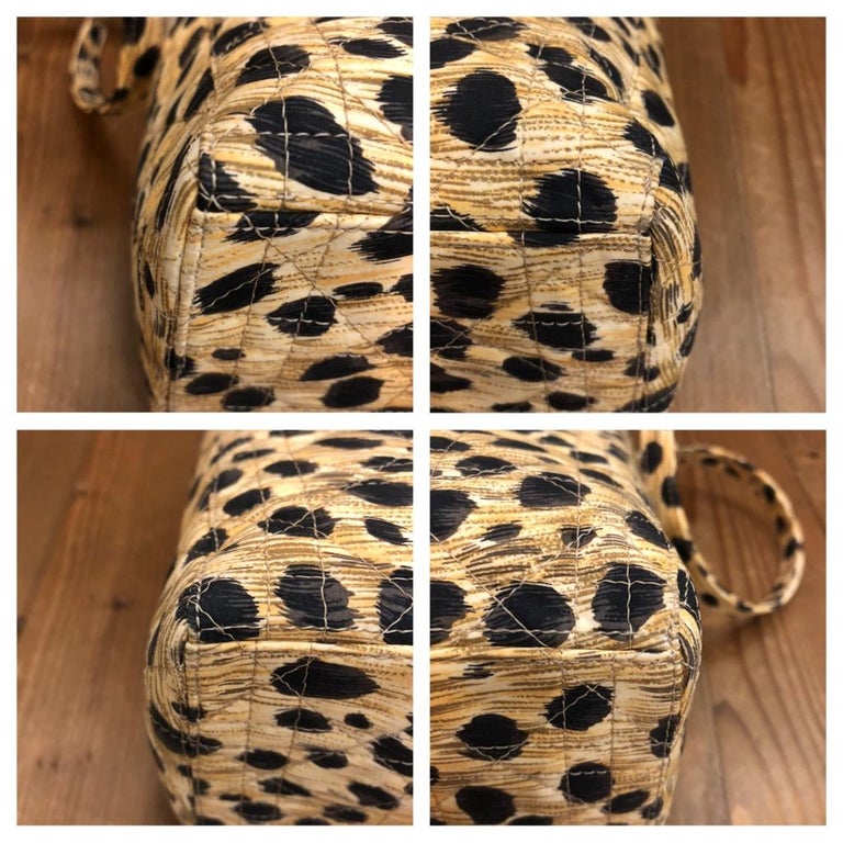 Vintage CHRISTIAN DIOR Leopard Small Lady Dior 2-Way Handbag Rattan ...
